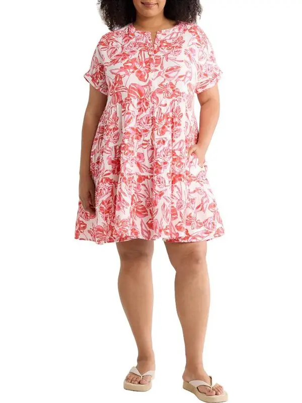 Caslon Cotton Gauze Tiered Popover Dress - Ivory- Pink Ellie Blossom
