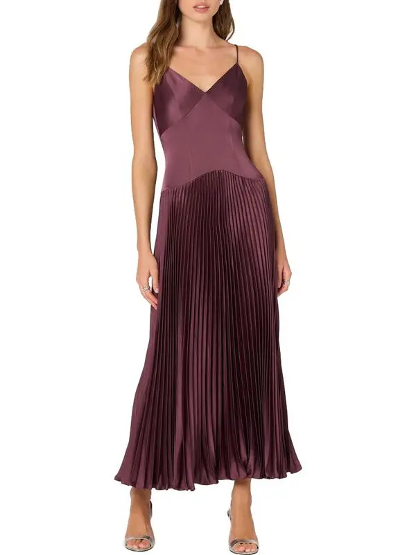 Astr The Label Pleated Drop Waist Dress - Eggplant