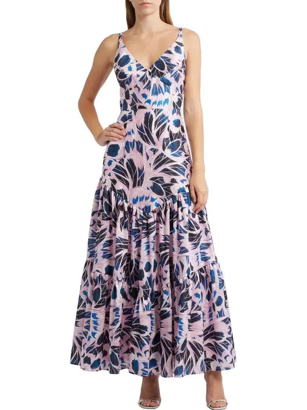 HUTCH Floral Tiered Gown - Navy/ Pink