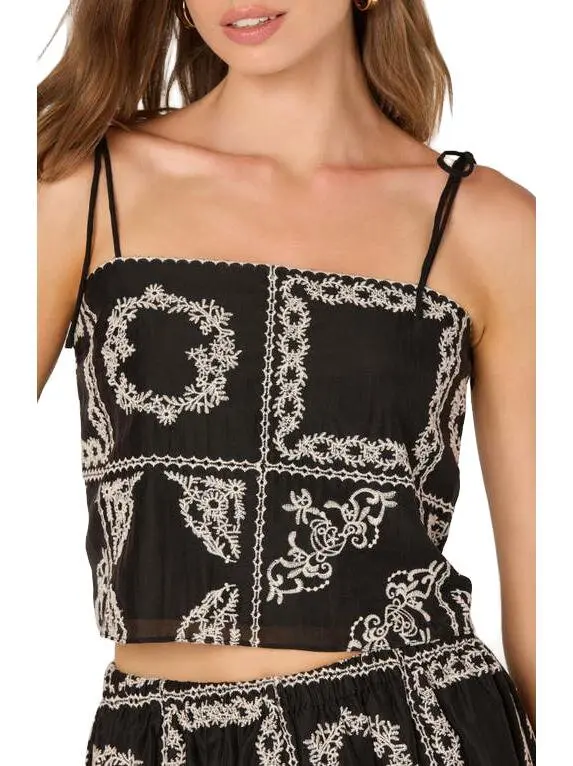 Astr The Label Mosaic Embroidery Crop Top - Black Embroidery