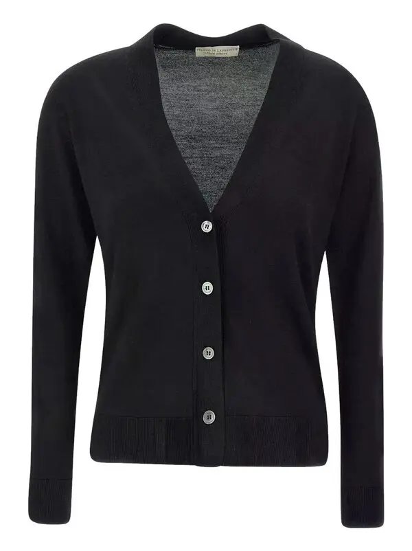 FILIPPO DE LAURENTIIS V-neck Ribbed Merino Wool Cardigan - Black