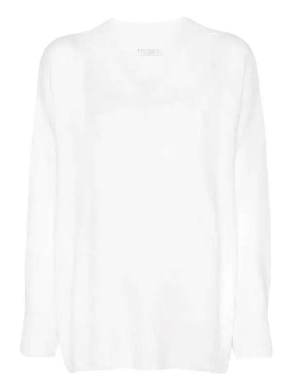 Brunello Cucinelli Sequined V-neck Jumper - Neutrals