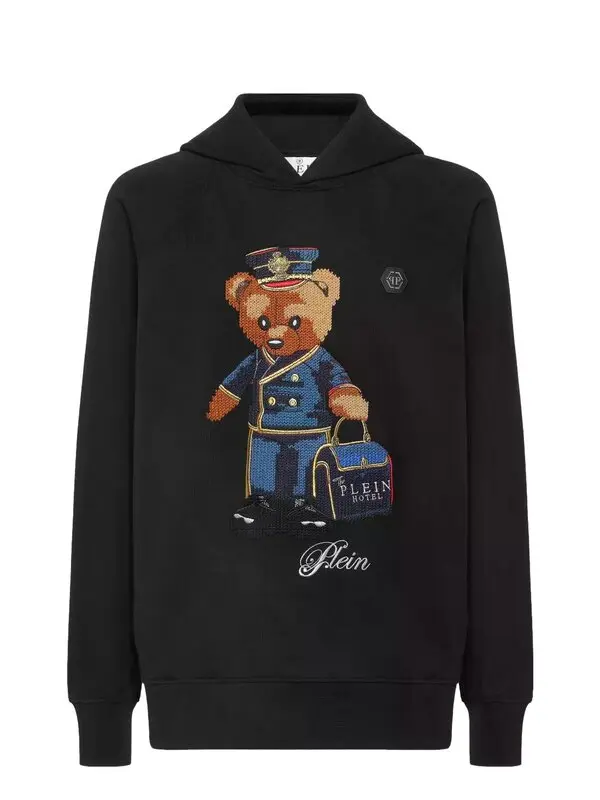 Philipp Plein Teddy Bear Motif Fleece Hoodie - Black