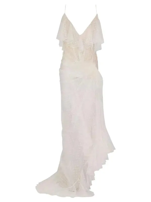 Balmain Lace-panel Maxi Dress - White