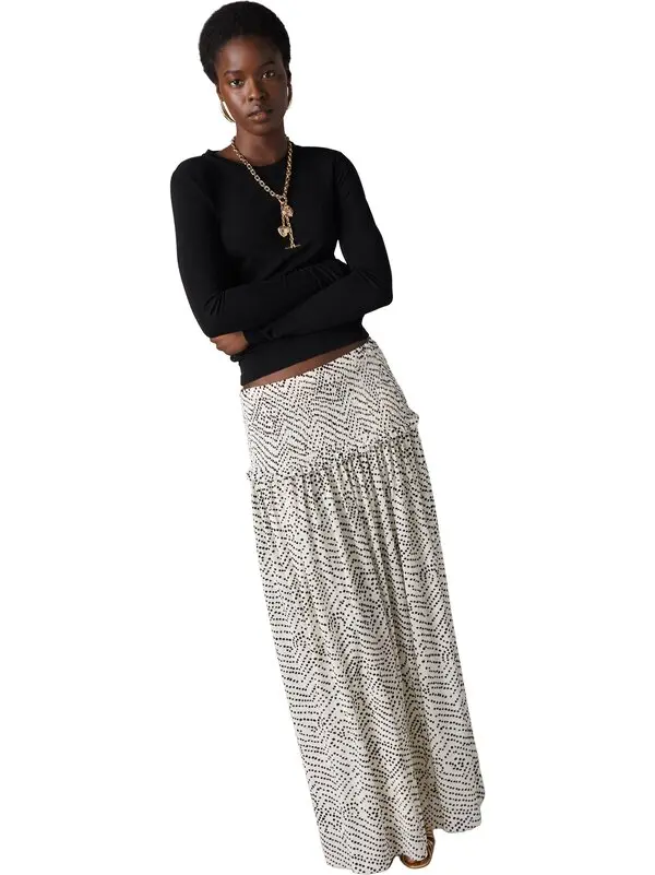 Diane Von Furstenberg Natalie Maxi Skirt - Batik Dot Ivory And Black