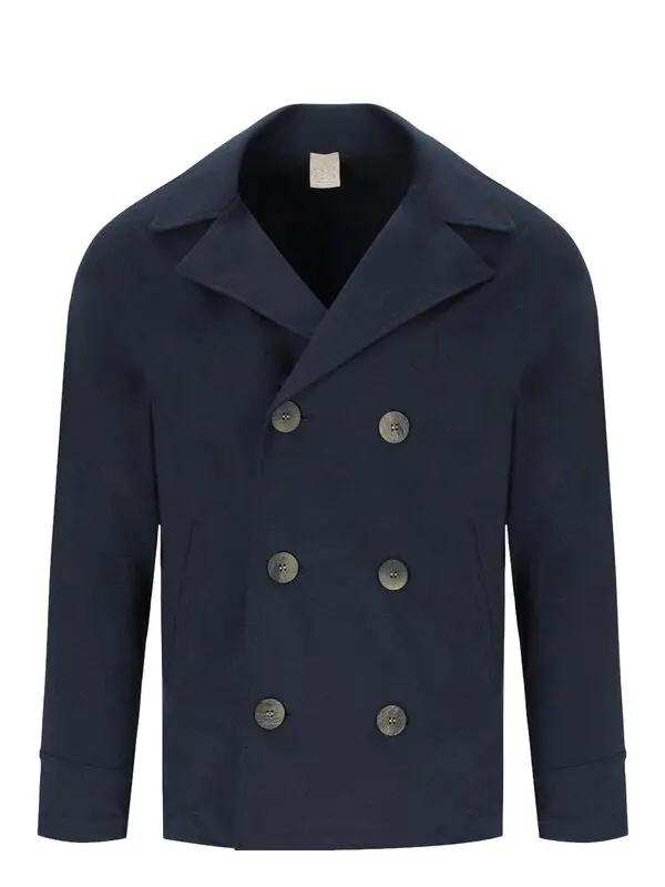 H953 Navy Knitted Pea Coat - Blue