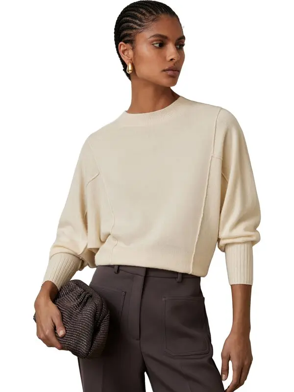 REISS Wool-blend Batwing Jumper With Cashmere - Cream