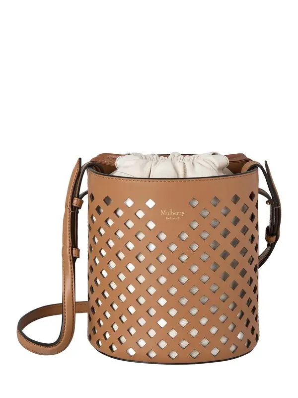 Mulberry Leather Perforated Bucket Bag - Brown