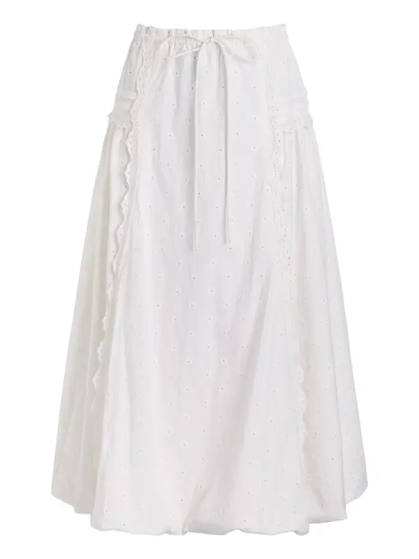 DAMSON MADDER Agatha Embroidered Cotton Midi Skirt - White
