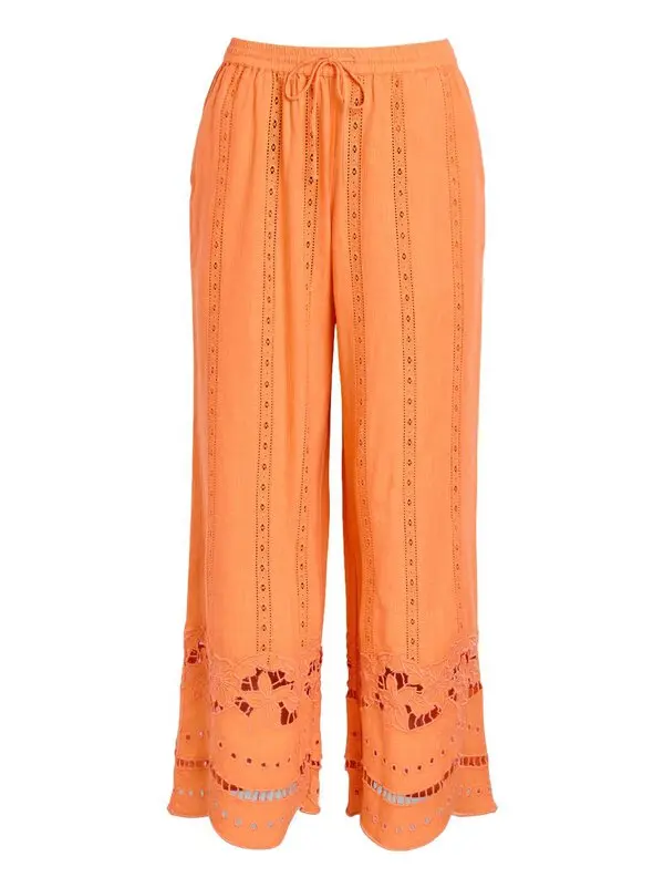 DAMSON MADDER Martina Embroidered Cotton-blend Trousers - Orange