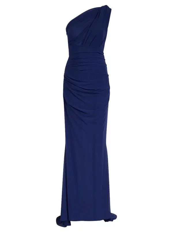 Talbot Runhof Gathered Stretch-mesh Maxi Dress - Dark Blue