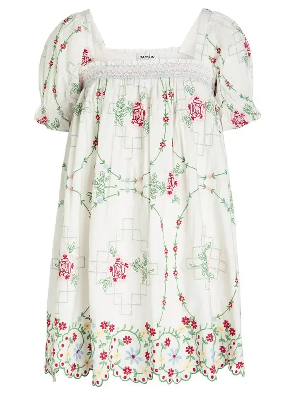 DAMSON MADDER Lulu Floral-embroidered Cotton Mini Dress - White