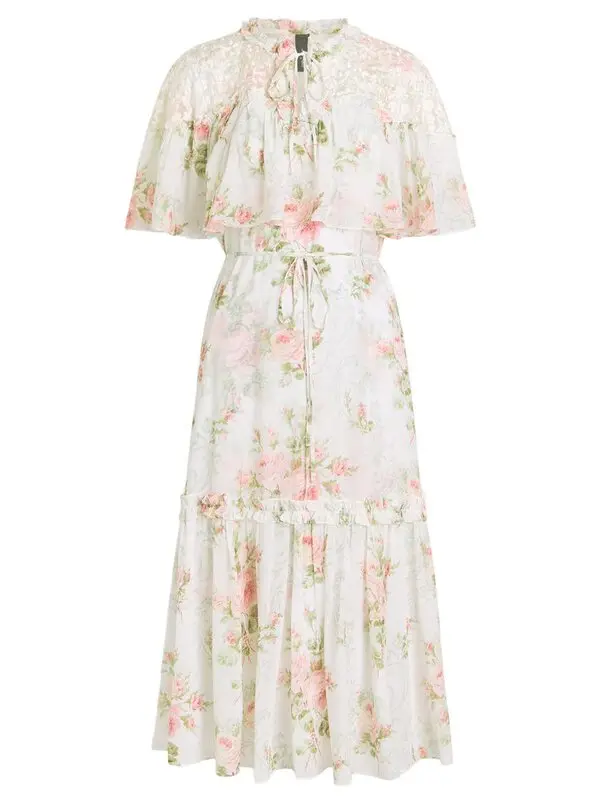 NEEDLE & THREAD Carla Floral-print Chiffon Midi Dress - White And Multi