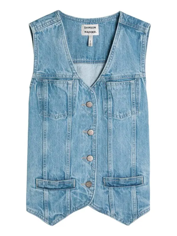 DAMSON MADDER Helly Panelled Denim Gilet - Blue