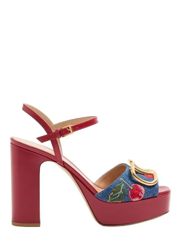 Valentino Garavani Vlogo Signature Platform Denim Sandal - Denim/multicolour