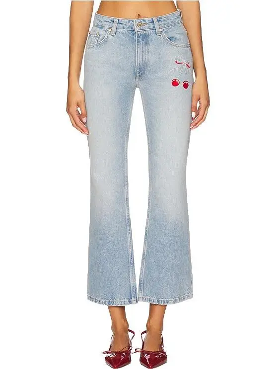 LoveShackFancy Sami Pant Light Wash Cropped Jeans - Blue