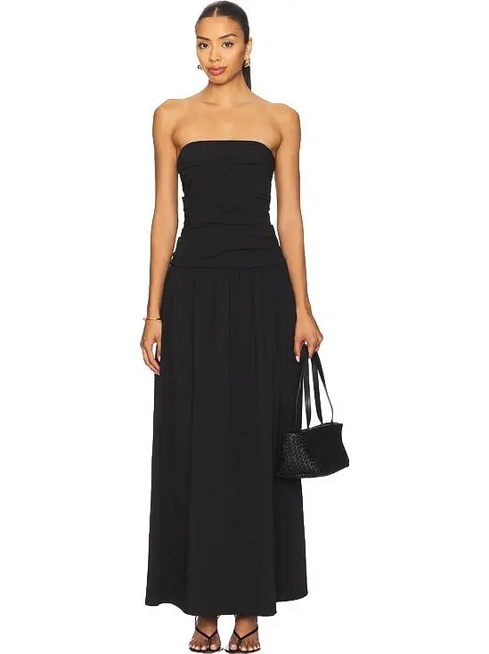 ST. AGNI Gathered Strapless Tie Back Dress - Black