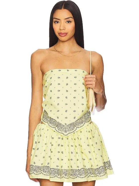 LOVERS AND FRIENDS Amelia Printed Poplin Cropped Top - Butter Yellow