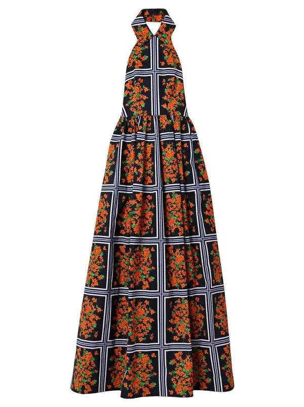 Carolina Herrera Printed Faille Halterneck Gown - Orange