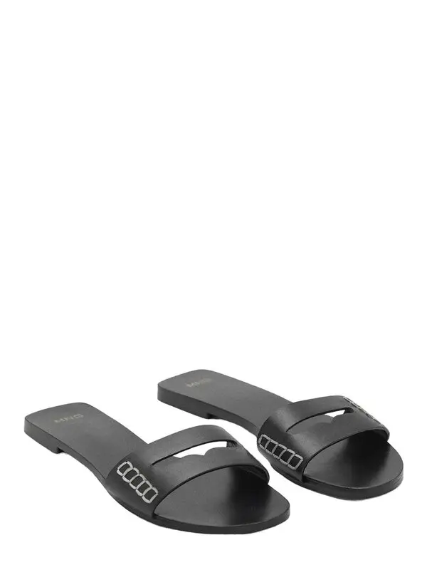 Mango Penny Strap Slide Sandal - Black Leather