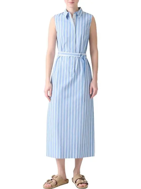 Akris Stripe Belted Cotton Midi Shirtdress - Medium Blue-cream