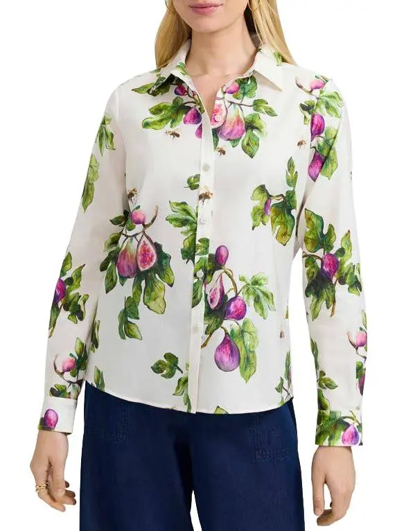Foxcroft Hampton Figs Print Button-up Shirt - Ivory/ Multi