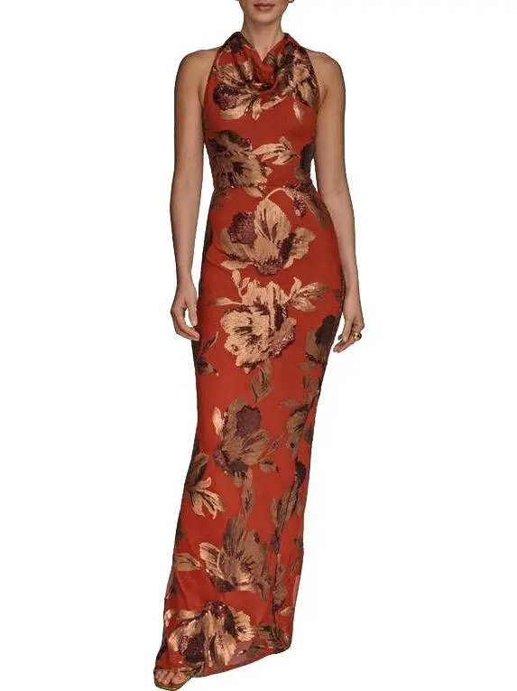Donna Karan New York Sequin Floral Body-con Gown - Cinnamon/ Copper