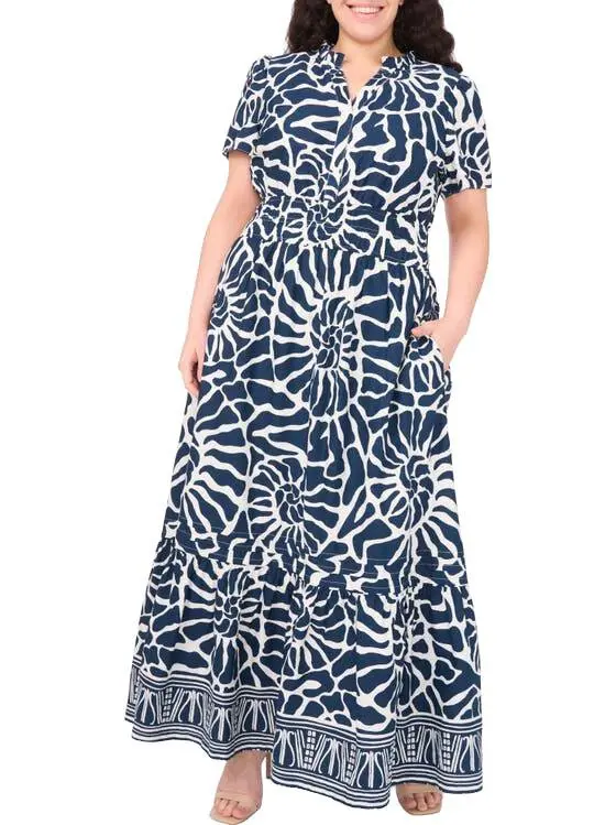 CECE DUPRAZ Abstract Floral Cotton Maxi Dress - Moonlit