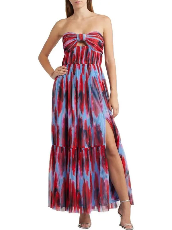 HUTCH Bow Front Strapless Maxi Dress - Peri/ Red