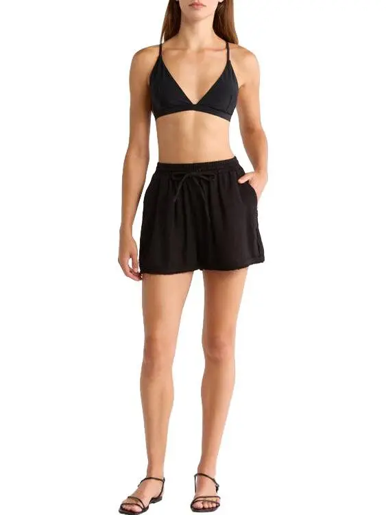 Elan Tie Waist Cotton Shorts - Black