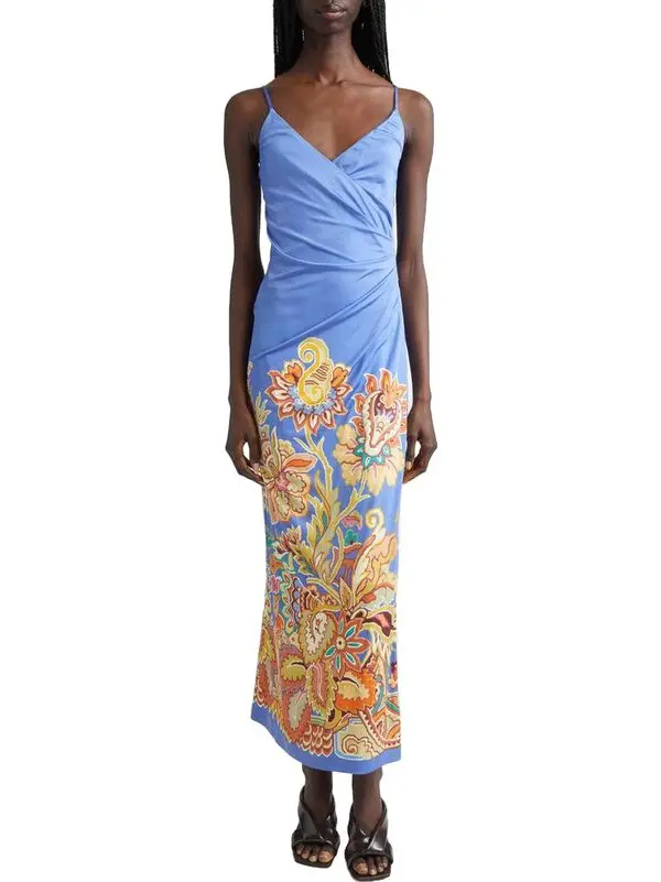 Etro Floral Print Jersey Dress - Printed Azure Base