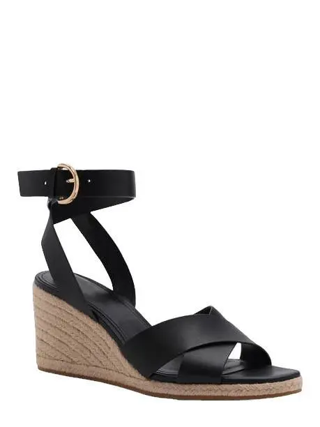 Mango Ankle Strap Wedge Sandal - Black