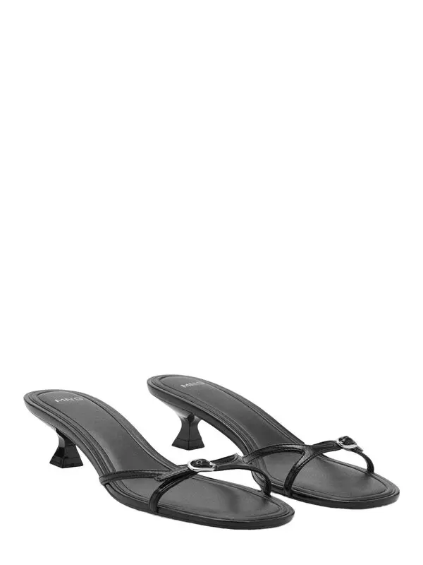 Mango Buckle Detail Kitten Heel Slide Sandal - Black