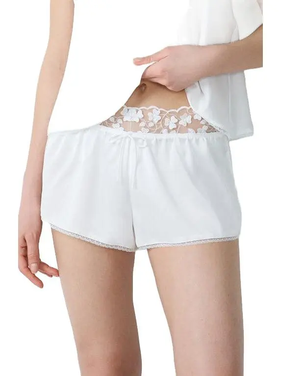 ETAM Amour Embroidered Trim Satin Tap Shorts - White