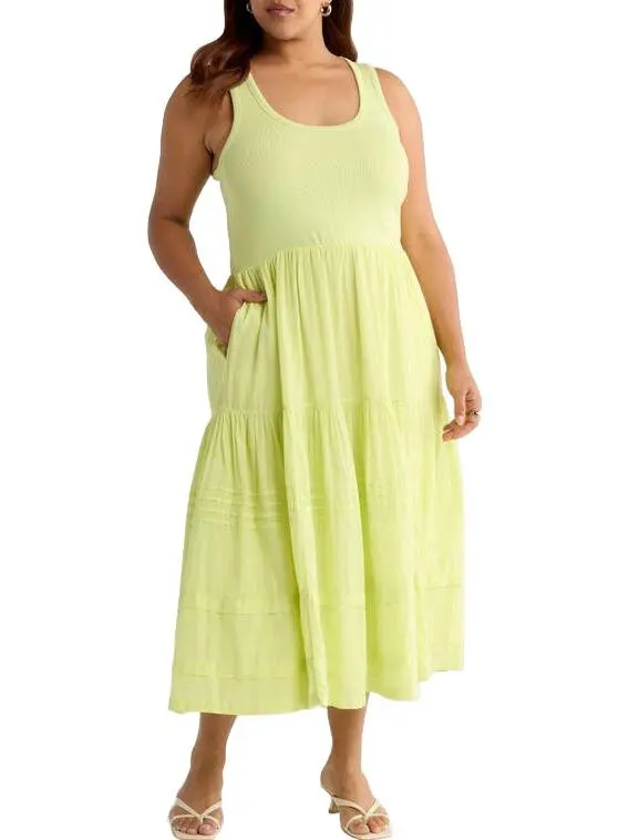 Treasure & Bond Mixed Media Cotton Blend Maxi Dress - Green Finch