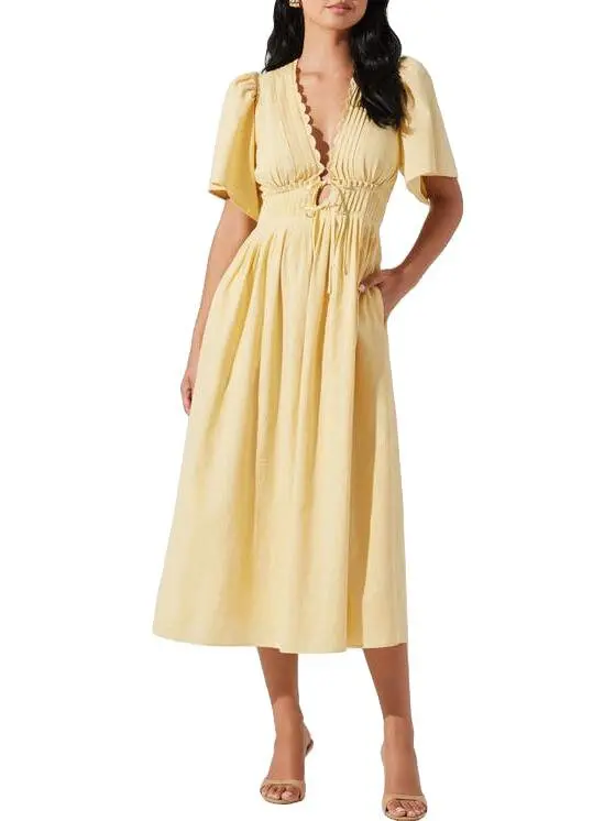 Astr The Label Hadleigh Scallop Detail Cotton Blend Midi Dress - Light Yellow