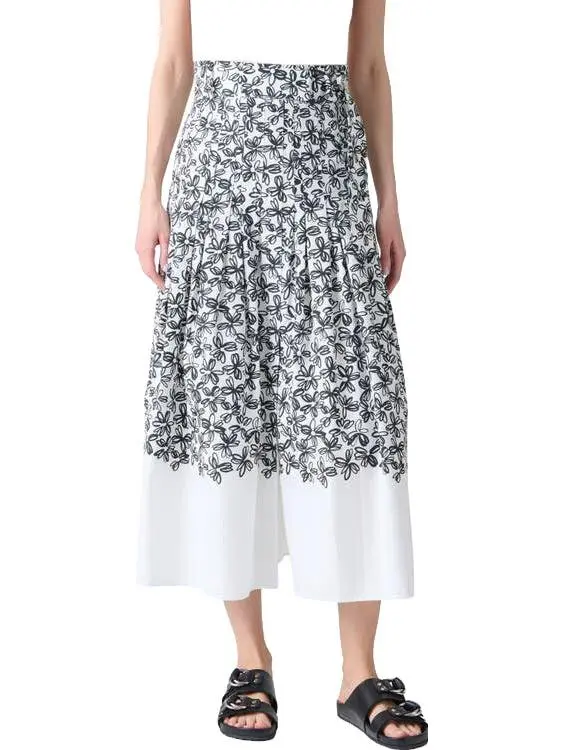 Akris Daisy Print Cotton Midi Skirt - Cream-black