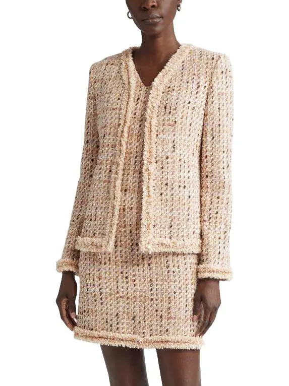 St. John Fringe Trim Metallic Tweed Jacket - Power Rose/ Acorn Multi