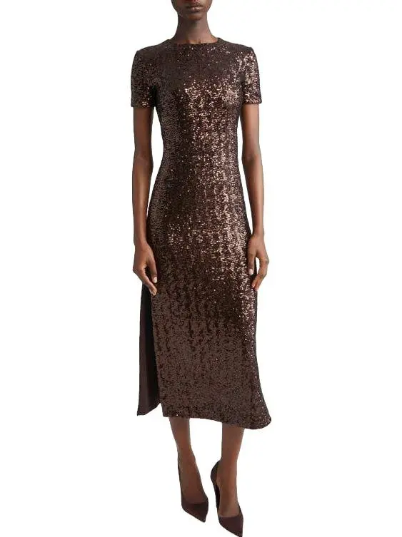Michael Kors Sequin Midi T-shirt Dress - Chocolate