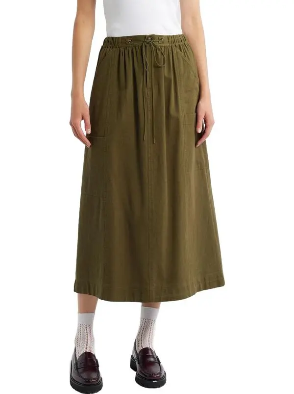 DAMSON MADDER Vika Utility Organic Cotton Midi Skirt - Olive