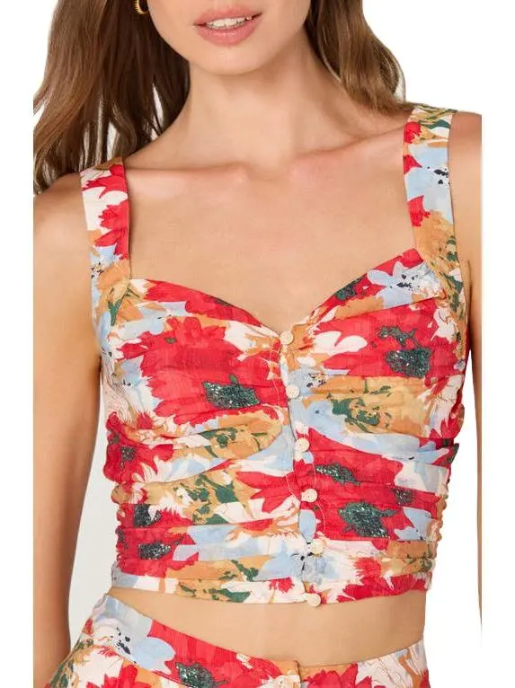 Astr The Label Floral Print Crop Top - Red Multi Floral
