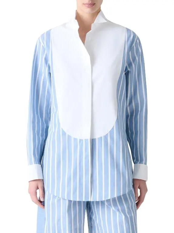 Akris Stripe Plastron Button-up Shirt - Sky-cream