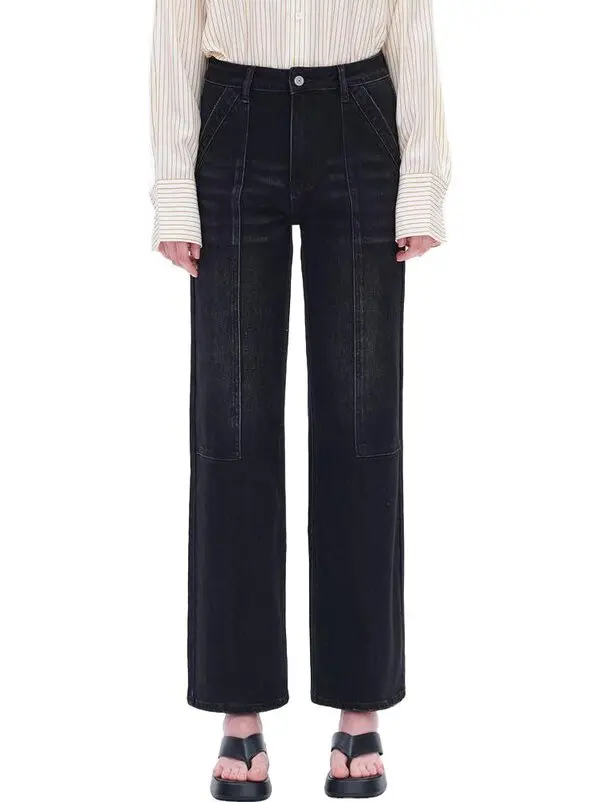 BAYEAS Seamed High Waist Wide Leg Jeans - Black/ Black