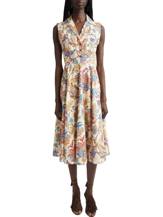 Etro Floral Print Cotton Poplin Shirtdress - Stampa F.do Bianco