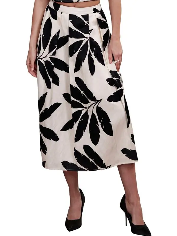 Mint Velvet Palm Print Pleated Midi Skirt - Neutral