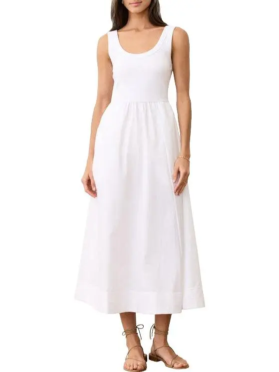 Marine Layer Gemma Mixed Media Midi Dress - Bright White