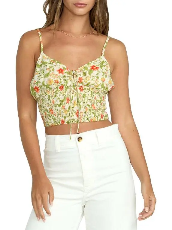 BILLABONG Floral Smocked Crop Camisole - Green Multi