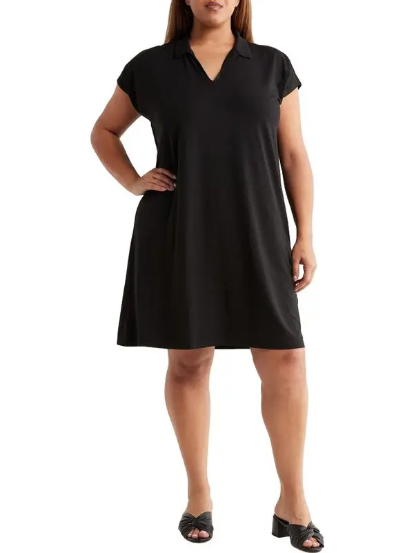 Eileen Fisher Johnny Collar Jersey Dress - Black