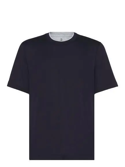 Brunello Cucinelli T-shirt With Faux-layering - Navy Blue