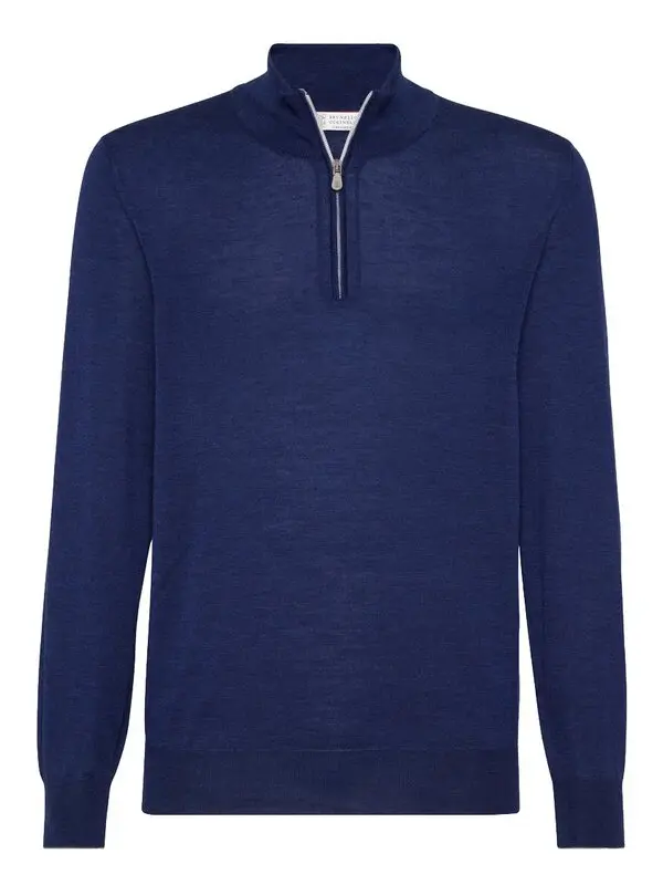 Brunello Cucinelli Lightweight Zip-up Sweater - Sapphire